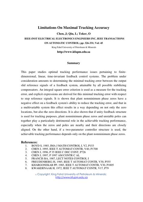 Pdf Limitations On Maximal Tracking Accuracy