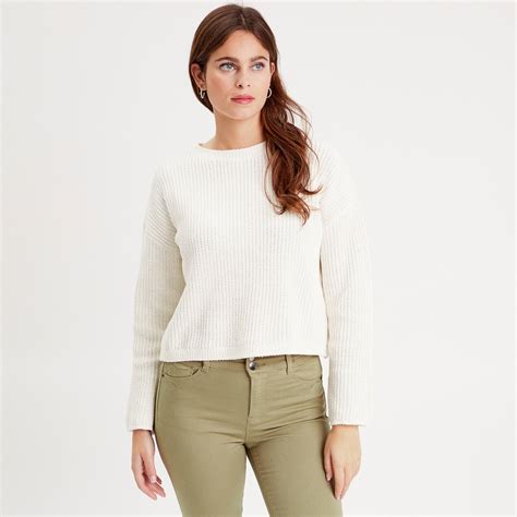 Pull Manches Longues Col Rond Ecru Femme Cache Cache