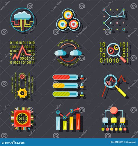 Data Analytic Web Site Server Icons On Stylish Stock Vector