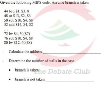 Solved Given The Following MIPS Code Assume Branch Is Taken Chegg Com