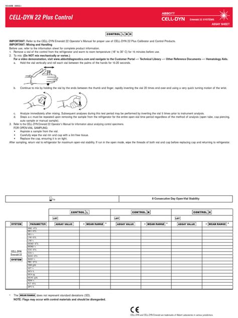 Cell Dyn 22 Plus Control Assay Sheet Pdf