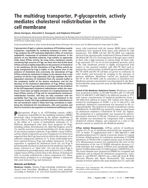 Pdf The Multidrug Transporter P Glycoprotein Actively Mediates Cholesterol Redistribution In