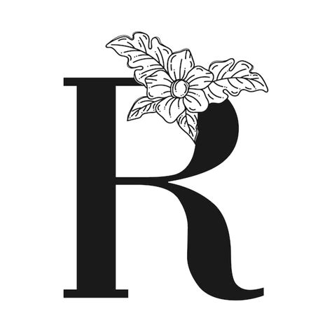 Elegante letra r con corona floral logo decoración creativa Vector