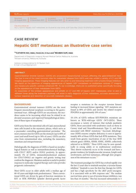 Pdf Hepatic Gist Metastases An Illustrative Case Series