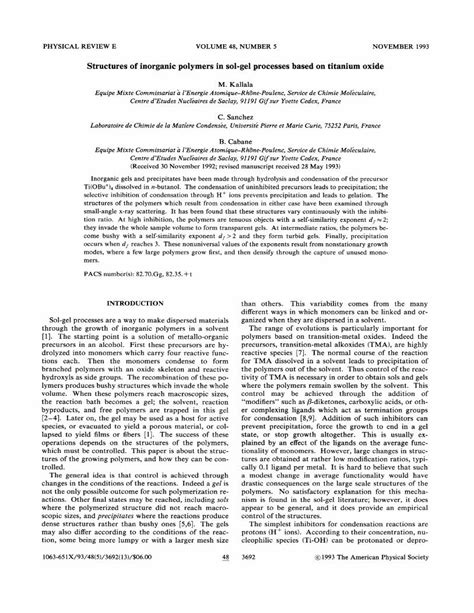 Pdf Structures Of Inorganic Polymers In Sol Gel Processes Based On Titanium Oxide Dokumen Tips