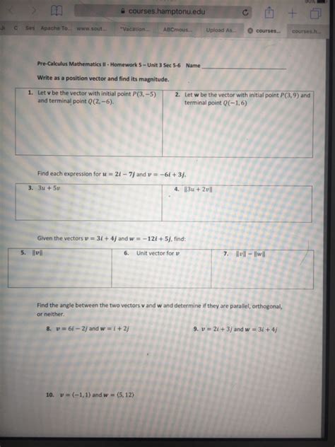 Solved Pre Calculus Mathematics II Homework S Unit Sec Chegg