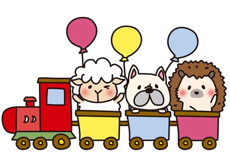 列車に乗った動物たち4の無料フリーイラスト かわいい手描きの無料素材「てがきっず」保育園・小学校・介護施設にぴったりのフリー素材イラスト