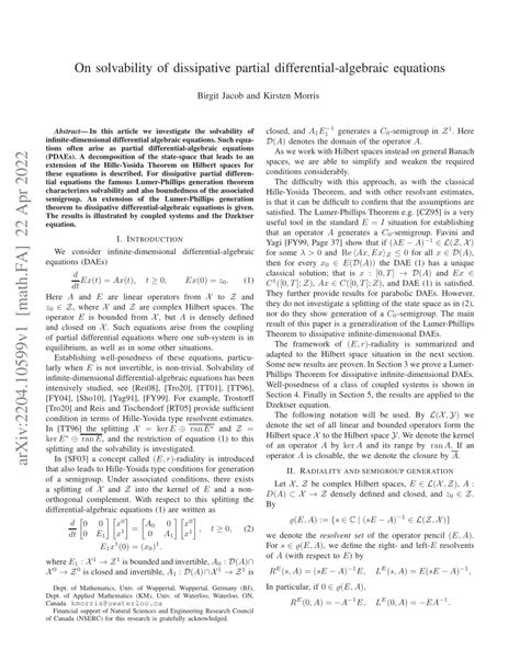 Pdf On Solvability Of Dissipative Partial Differential Algebraic Equations