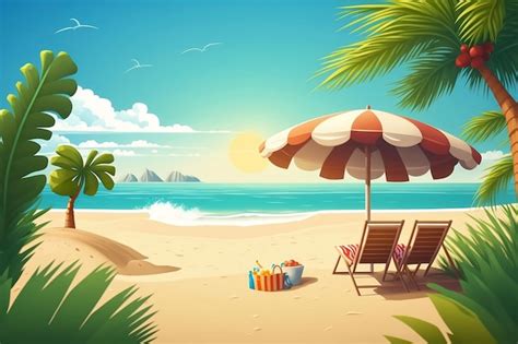 Premium Photo A Beach Scene With A Beach Umbrella And A Beach Umbrella