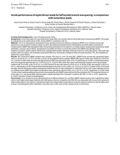 Pdf Acute Performance Of Stylet Driven Leads For Left Bundle Branch