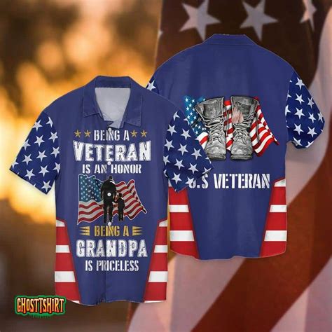 Us Veteran Grandpa Human Blue Aloha Hawaiian Shirt