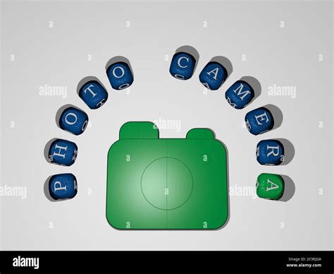 3d graphical image of photo camera vertically along with text built