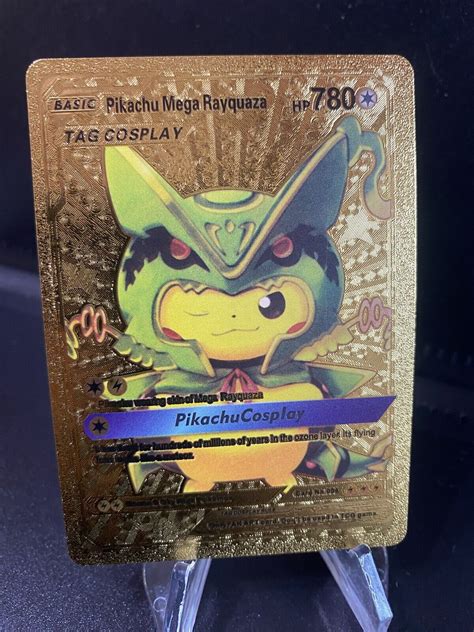Rare Pikachu Mega Rayquaza Cosplay High Quality Pokemon Gold Foil Fan