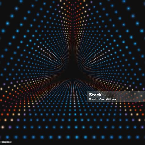 벡터 어두운 배경에 다채로운 원의 무한 삼각 터널 분야는 터널 분야를 형성 한다 디자인에 대 한 추상 사이버 화려한 배경입니다 우아한 현대 기하학적 배경 화면입니다 3차원
