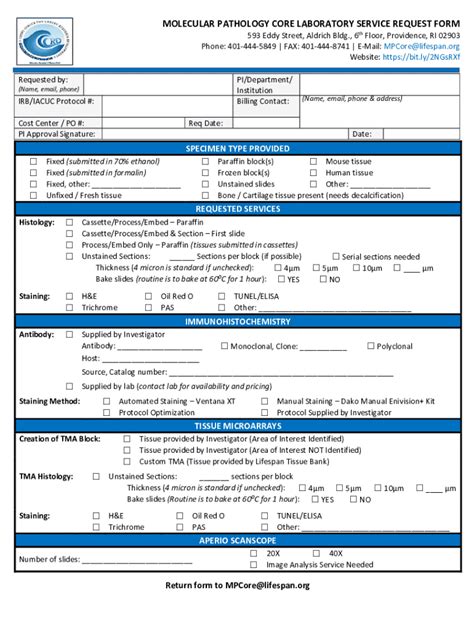 Fillable Online Molecular Pathology Core Laboratory Service Request