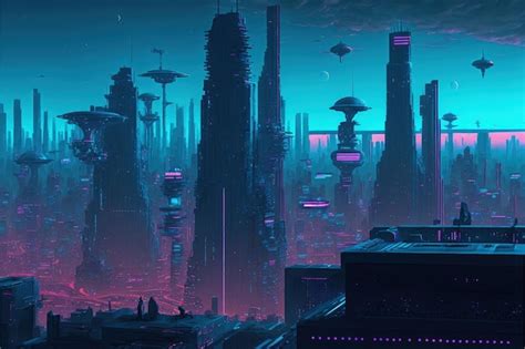Premium AI Image Cyberpunk City Scene With Futuristic Structures Fantasy Concept Illustration