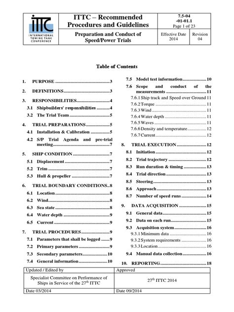 Ittc Recommended Procedures And Guidelines Preparation And Conduct Of Speed Power Trials