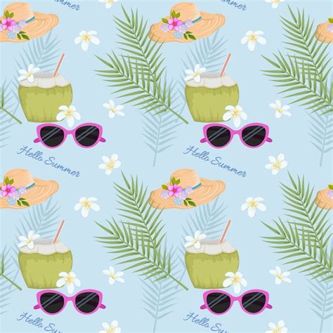 Premium Vector Summer Coconut Drink On The Beach With Sunglassed And Hat Pattern