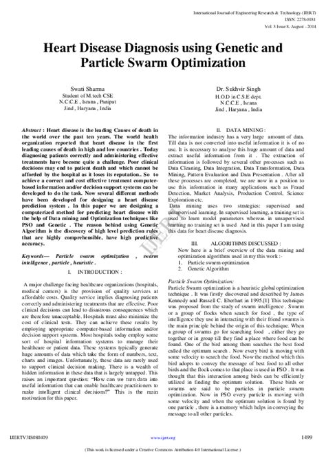 Pdf Ijert Heart Disease Diagnosis Using Genetic And Particle Swarm