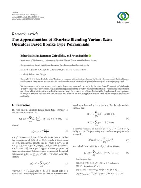 Pdf The Approximation Of Bivariate Blending Variant Szász Operators Based Brenke Type Polynomials