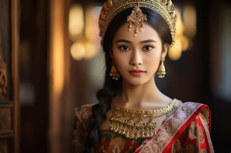 Premium Ai Image Thai Elegance Asian Girl Showcasing Traditional Thai