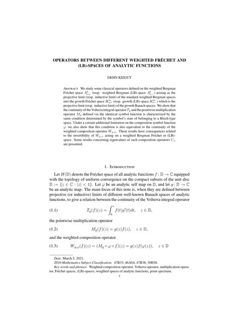 Pdf Operators Between Different Weighted Fréchet And Lb Spaces Of Analytic Functions