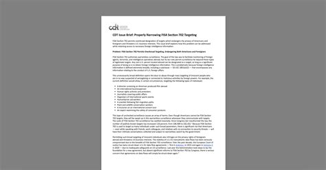 Cdt Issue Brief Properly Narrowing Fisa Section 702 Targeting Center
