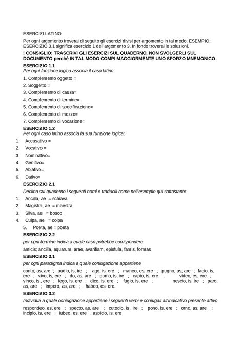 Esercizi E Soluzioni Grammatica Latina Basi Esercizi Di Latino