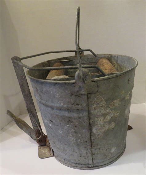Antique Vintage Galvanized Mop Bucket With Rollers And Handle 3914087035