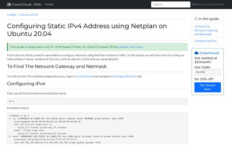Crowncloud Wiki Configuring Static Ipv4 On Ubuntu 20 04 Using Netplan