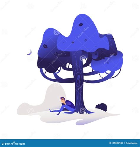 Vector Cartoon Young Man Sitting Under Tree Stock Vector Illustration
