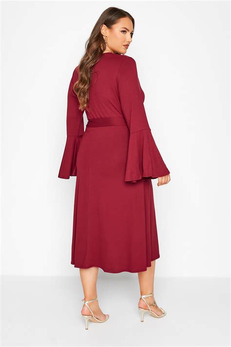 Limited Collection Plus Size Wine Red Flare Sleeve Wrap Dress Yours