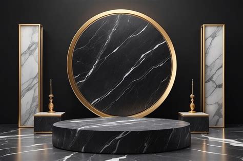 Premium Photo Empty Black Stone Product Display Stage 3d Background