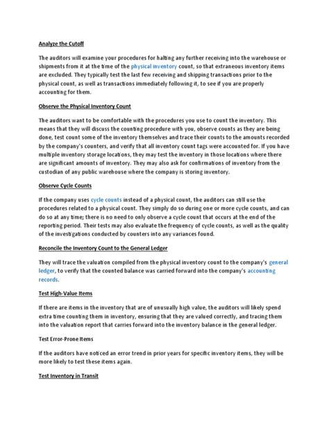 Audit Procedures Pdf Inventory Audit