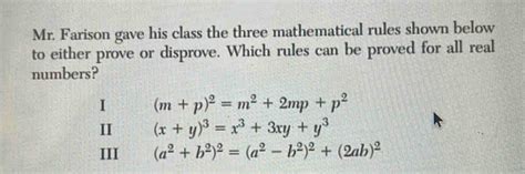 Solved Mr Farison Gave His Class The Three Mathematical Rules Shown