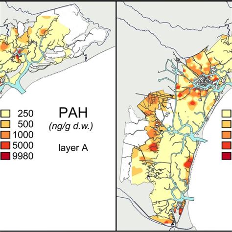 Spatial Distribution Of Total Pahs In Sediment Layers A 05 Cm And B