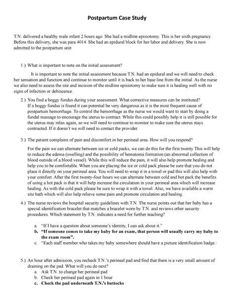 Casestudy 113 Case Study Postpartum Case Study T Delivered A Healthy Male Infant 2 Hours