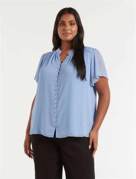Yvonne Curve Flutter Trim Spliced Blouse Women S Fashion Forever New