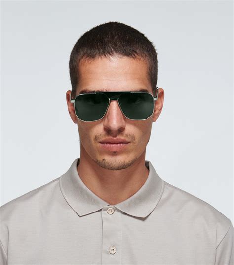 Bottega Veneta Leather Metal Frame Aviator Sunglasses In Metallic For