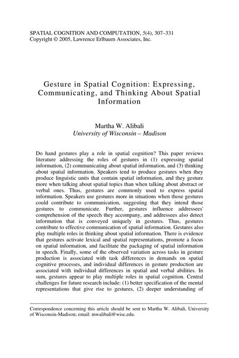 Pdf Gesture In Spatial Cognition Expressing Communicating And Thinking About Spatial