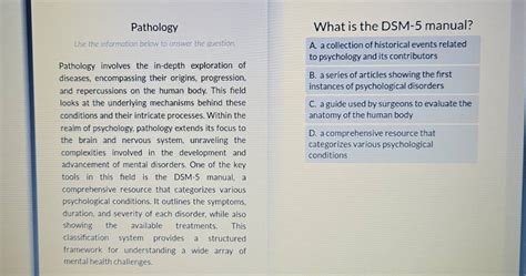 Solved Pathology What Is The Dsm 5 Manual Use The Information Below