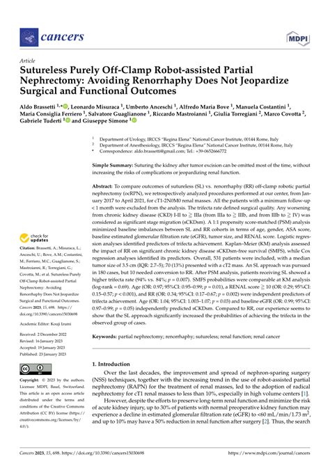 Pdf Sutureless Purely Off Clamp Robot Assisted Partial Nephrectomy
