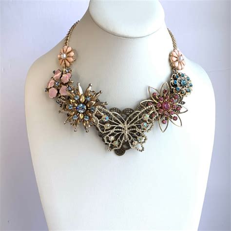 Flower Bib Necklace Etsy