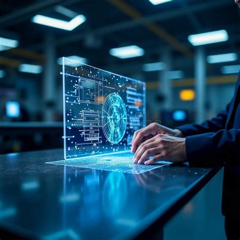 In A Futuristic Setting A Human Engages With A Holographic Display