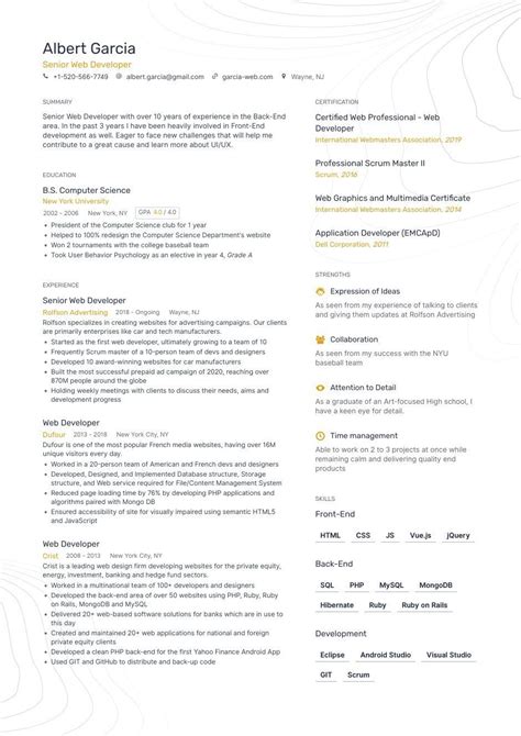 Web Developer Resume Guide For 2023 Examples And Shortcuts Layout Skills Keywords Job