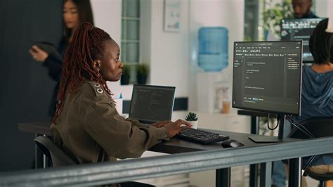 premium photo african american coder writing programming language on
