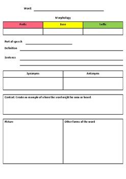 Word Analysis Template By Joanna Dcruz TPT