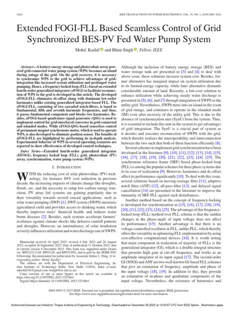 Extended Fogi Fll Based Seamless Control Of Grid Synchronized Bes Pv
