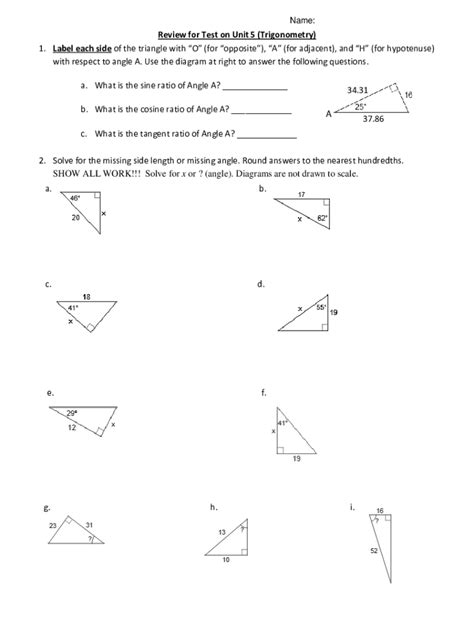 Fillable Online Trigonometry Worksheet T1 Labelling Triangles Fax
