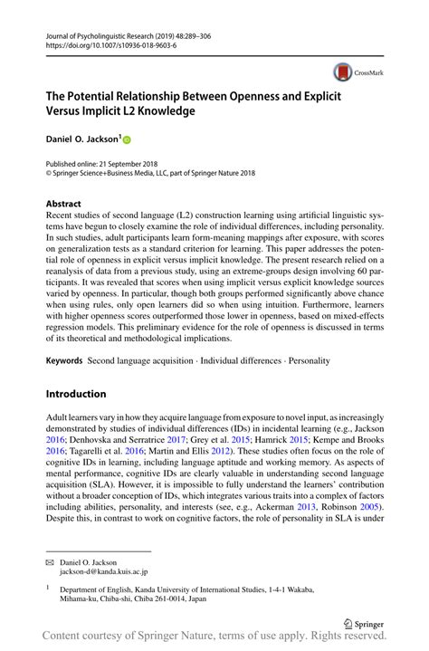 The Potential Relationship Between Openness And Explicit Versus